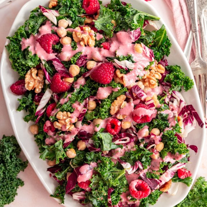 Raspberry Walnut Kale Salad with Raspberry Vinaigrette - At Elizabeth's ...