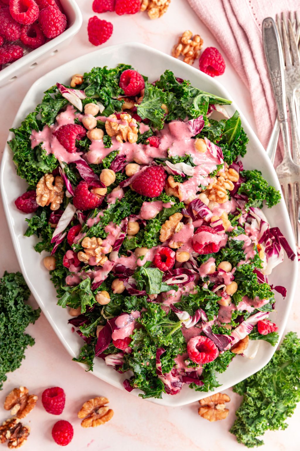 Raspberry Walnut Kale Salad with Raspberry Vinaigrette - At Elizabeth's ...