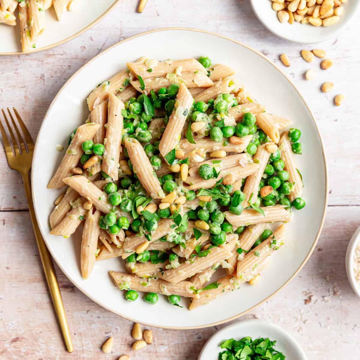 Vegan Pea and Spring Onion Pasta - At Elizabeth's Table