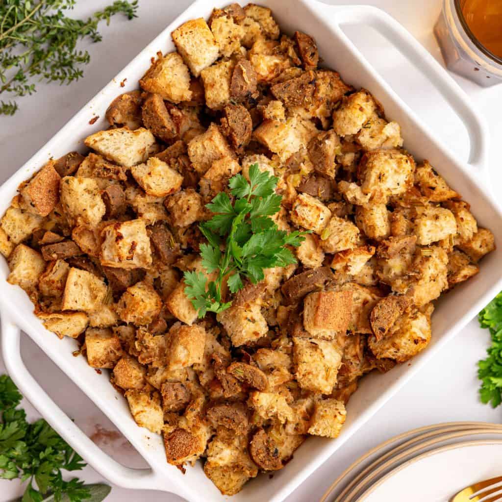Vegan Sausage Stuffing - At Elizabeth's Table